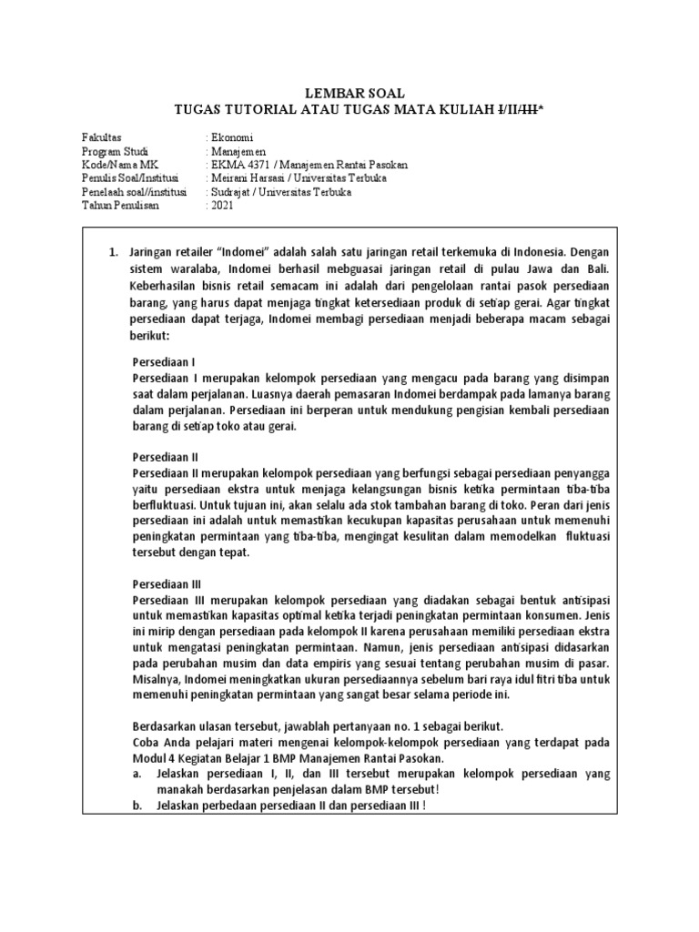 Tugas 2 Manajemen Rantai Pasokan | PDF | Karier & Perkembangan | Pengelolaan Keuangan & Uang