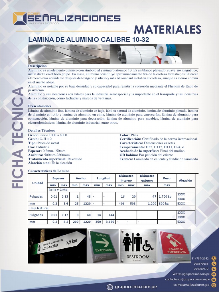 7.ficha Tecnica Placa Lamina Aluminio | PDF | Aluminio | Rieles