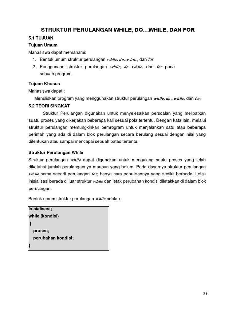 Struktur Perulangan dalam Pemrograman C++ | PDF
