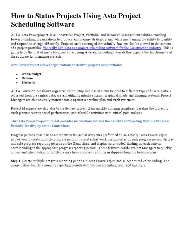 How To Status Projects Using Asta Project Scheduling Software | PDF | Software | Information ...
