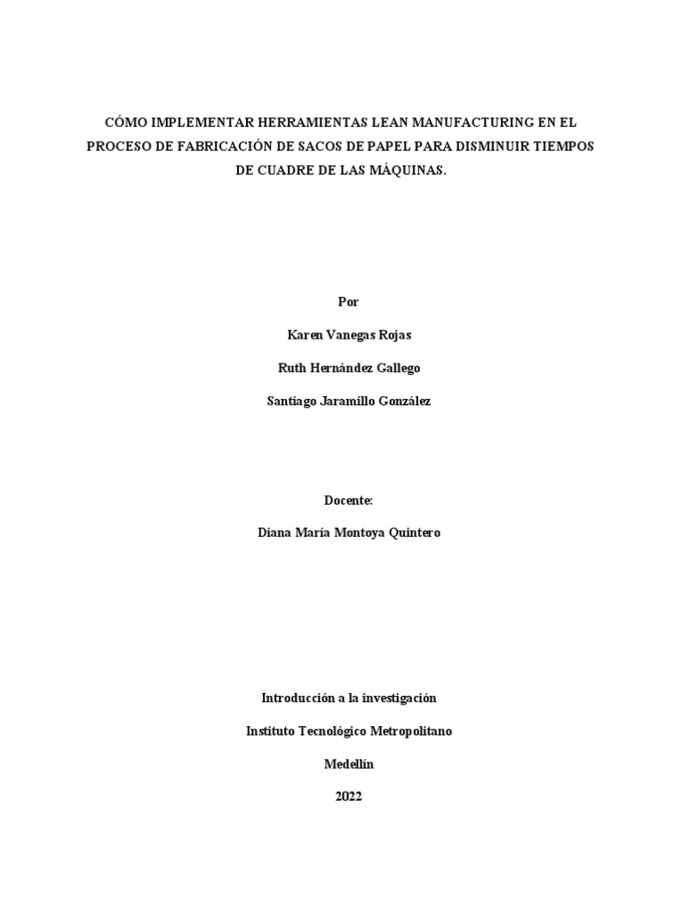 Trabajo de Introducción A La Investigación - ODEMPA v2 | PDF | Lean ...