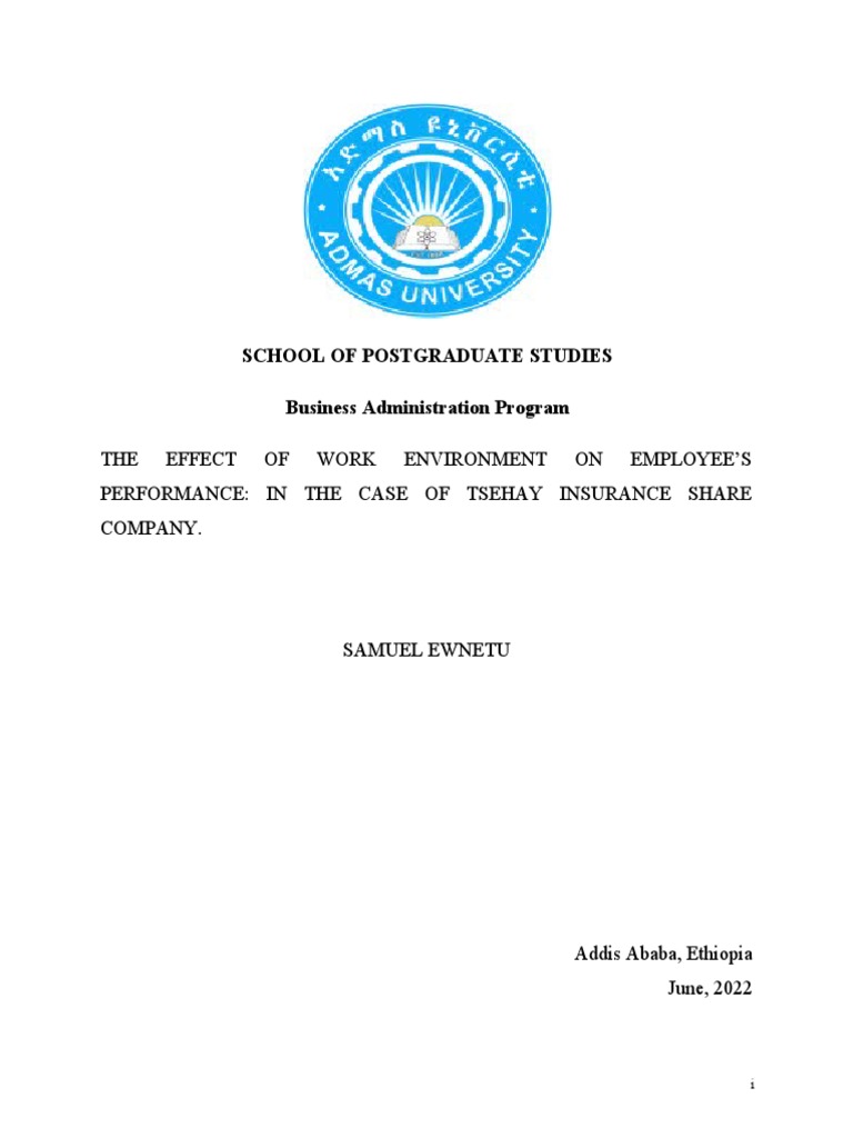 The Effect of Work Environment on Employee Performance at Tsehay ...