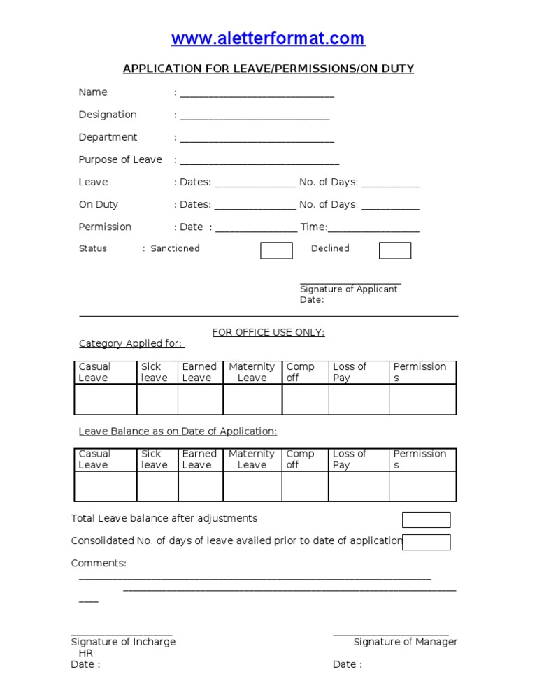 Leave Application Form Template | PDF