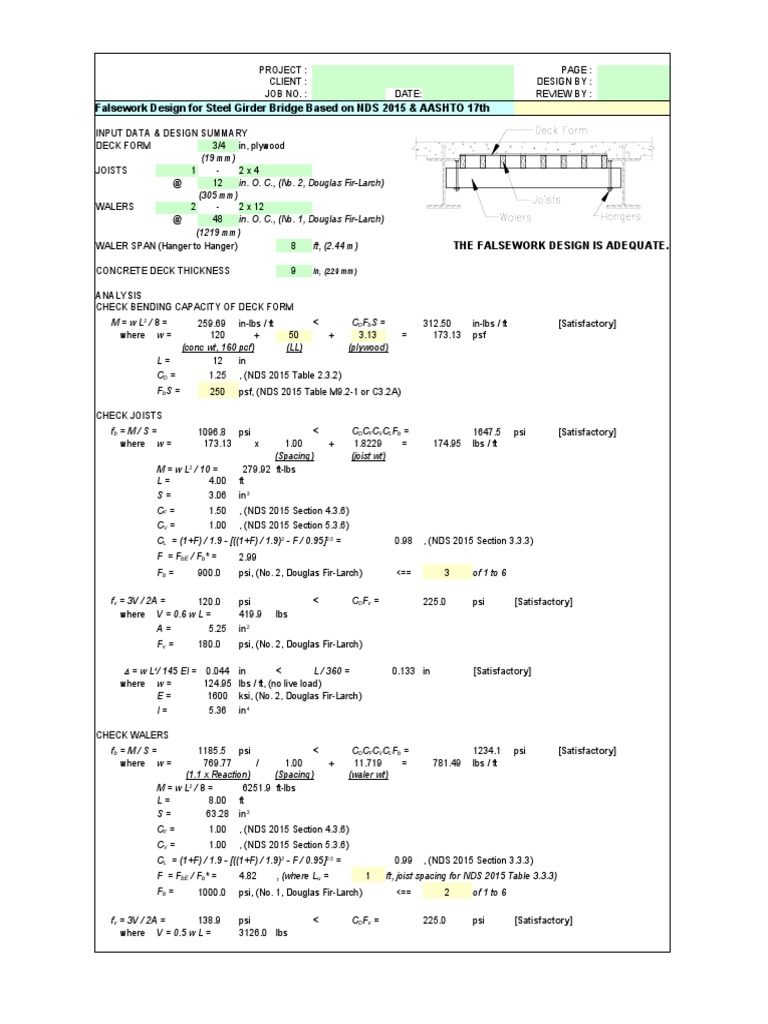 Falsework Design For Steel Girder Bridge Based On NDS and AASHTO ...