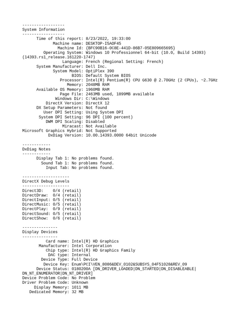 DX Diag | PDF | Device Driver | Codec