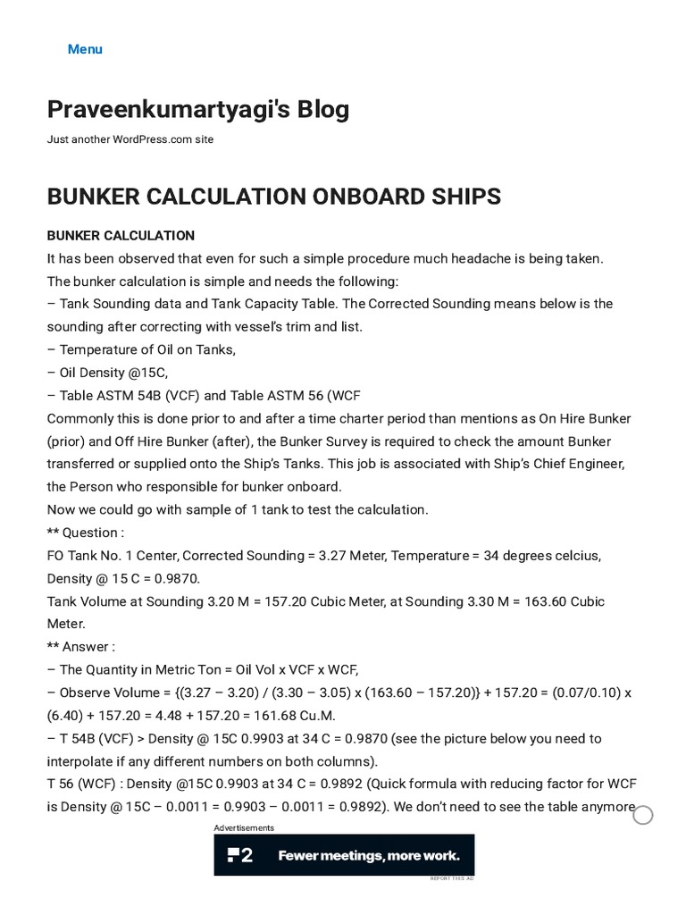 BUNKER CALCULATION ONBOARD SHIPS - Praveenkumartyagi's Blog | PDF | Density | Volume