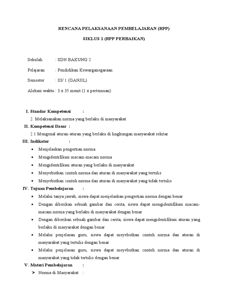 RPP Siklus 1 | PDF