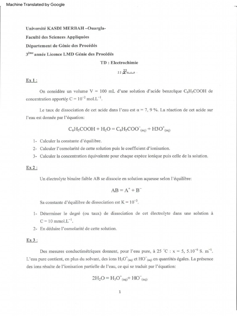 Série de TD 2 Electrochimie L3 2019 - 2020 | PDF