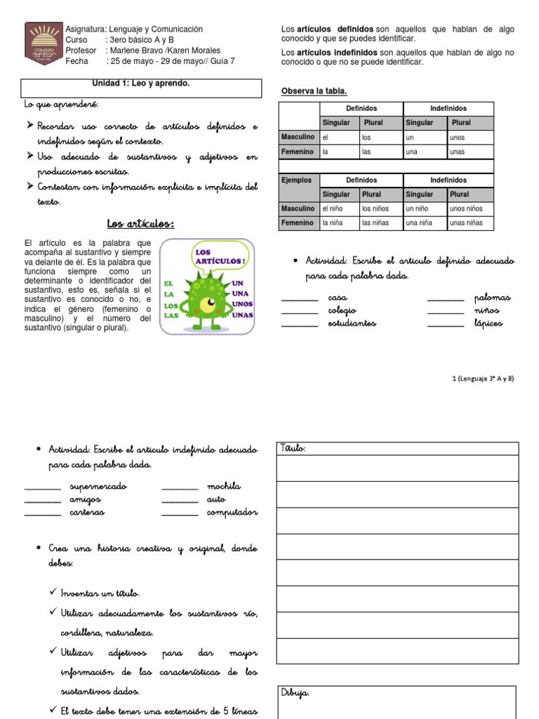 Guia 7 Lenguaje 3°b | PDF | Sustantivo | Plural