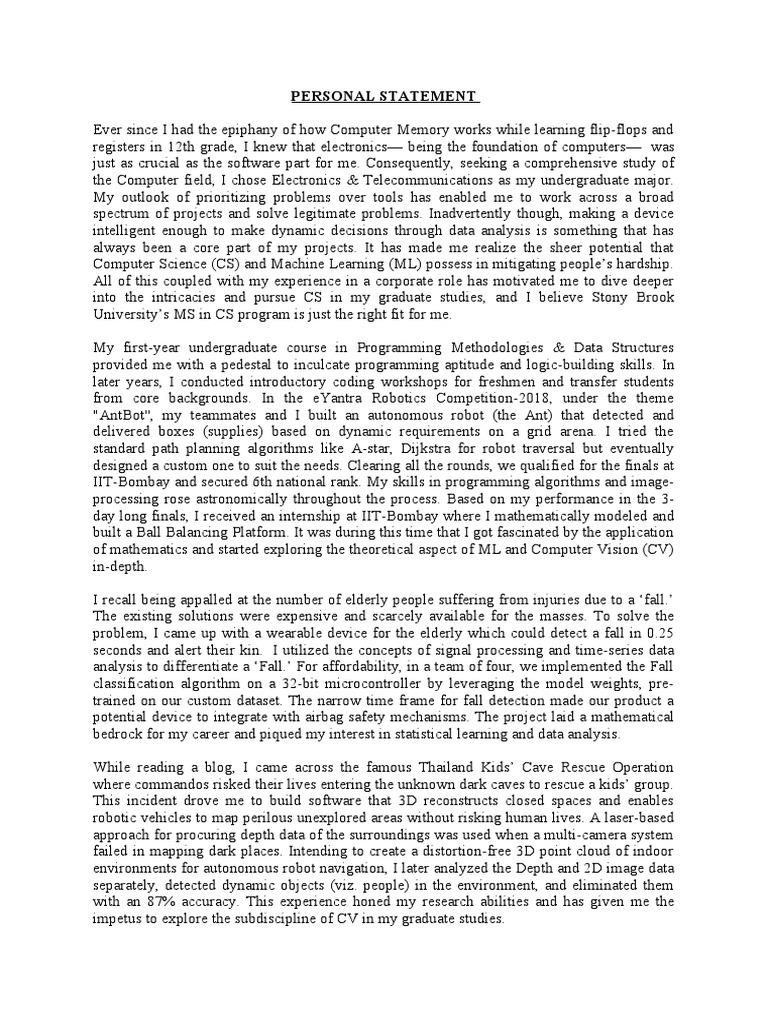 Sample SOP Academic StonyBrookSOP | PDF | Machine Learning | Computer Programming