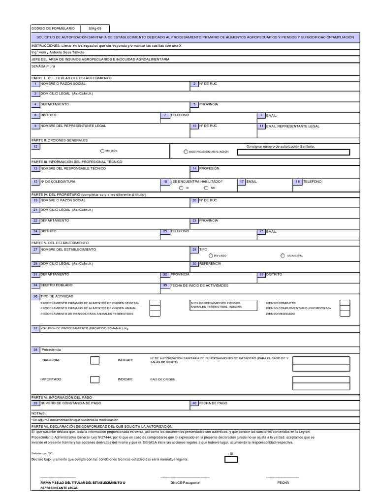 Formulario Habilitacion Senasa | PDF