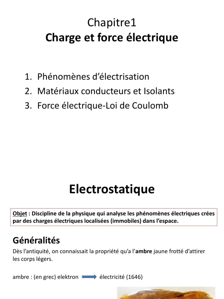 Chapitre 1 - Charge Et Force Électriques - Presentation | PDF
