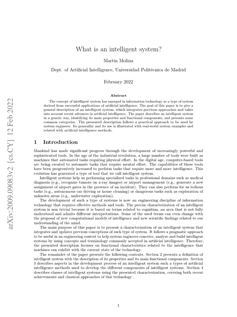 What Is An Intelligent System-Paper-2022 | PDF | Artificial Intelligence | Intelligence (AI ...