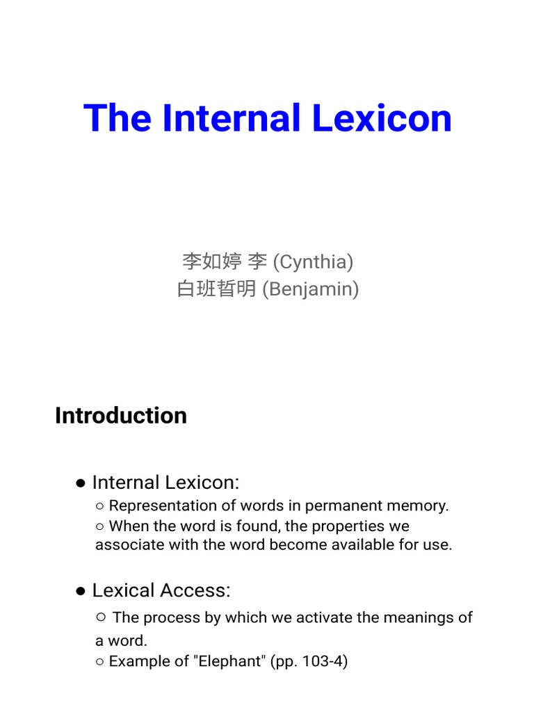 The Internal Lexicon - Apresentações Google | PDF | Word | Lexicon