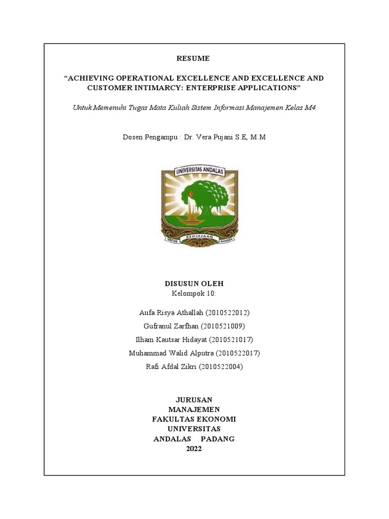 Resume Sim M4 - Kel 2 - Machieving Operational Excellence and Excellence and Customer Intimarcy ...