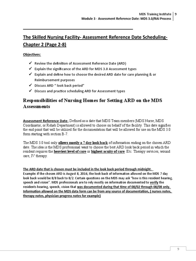 Module 3 Assessment Reference Date For MDS 3.0 | PDF | Nursing | Health Care