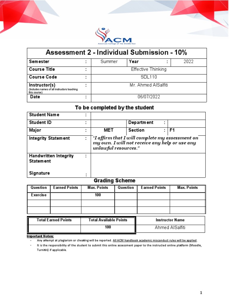 SDL110 - Individual Assessment 2 | PDF | Thought | Behavior Modification