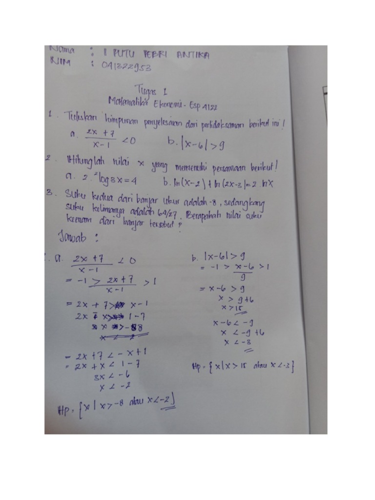 Tugas 1 Matematika Ekonomi | PDF
