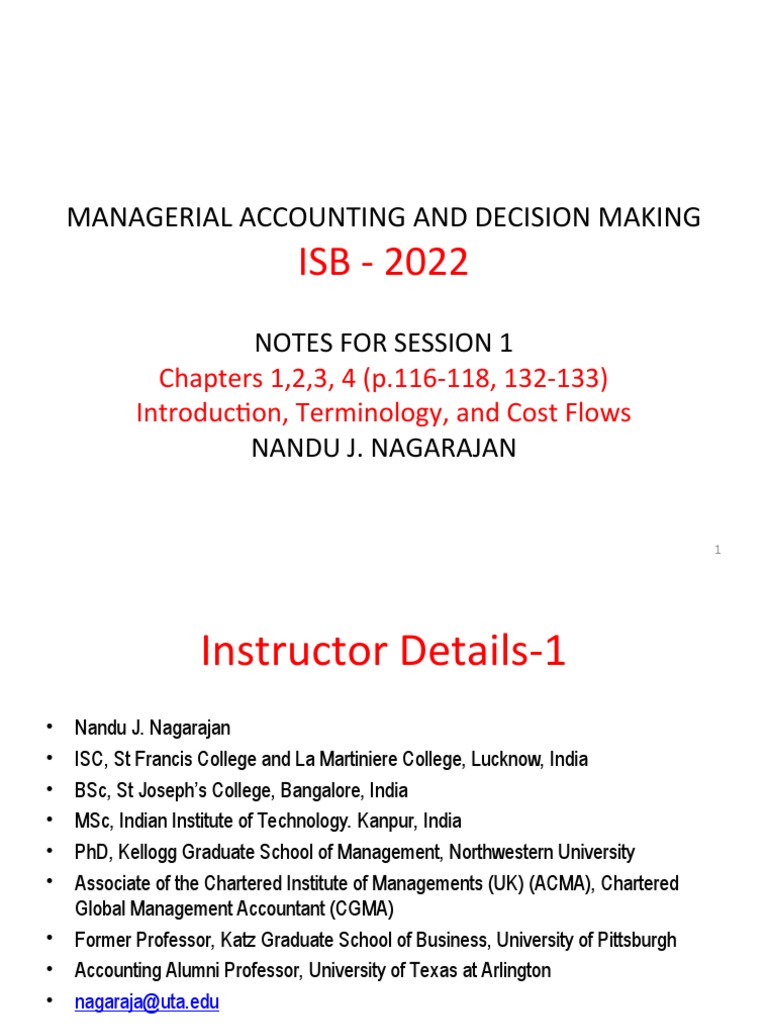 2022 - ISB-MADM-Session 1-Chapters 1-3, 4 (P. 116-118, 132-133) - Revised | PDF | Cost Of Goods ...