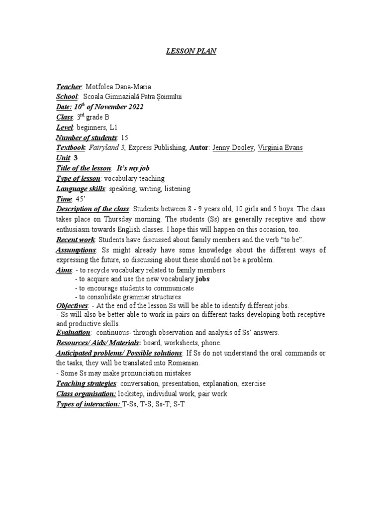 Lesson - Plan - 3rd Grade | PDF | Lesson Plan | English As A Second Or ...