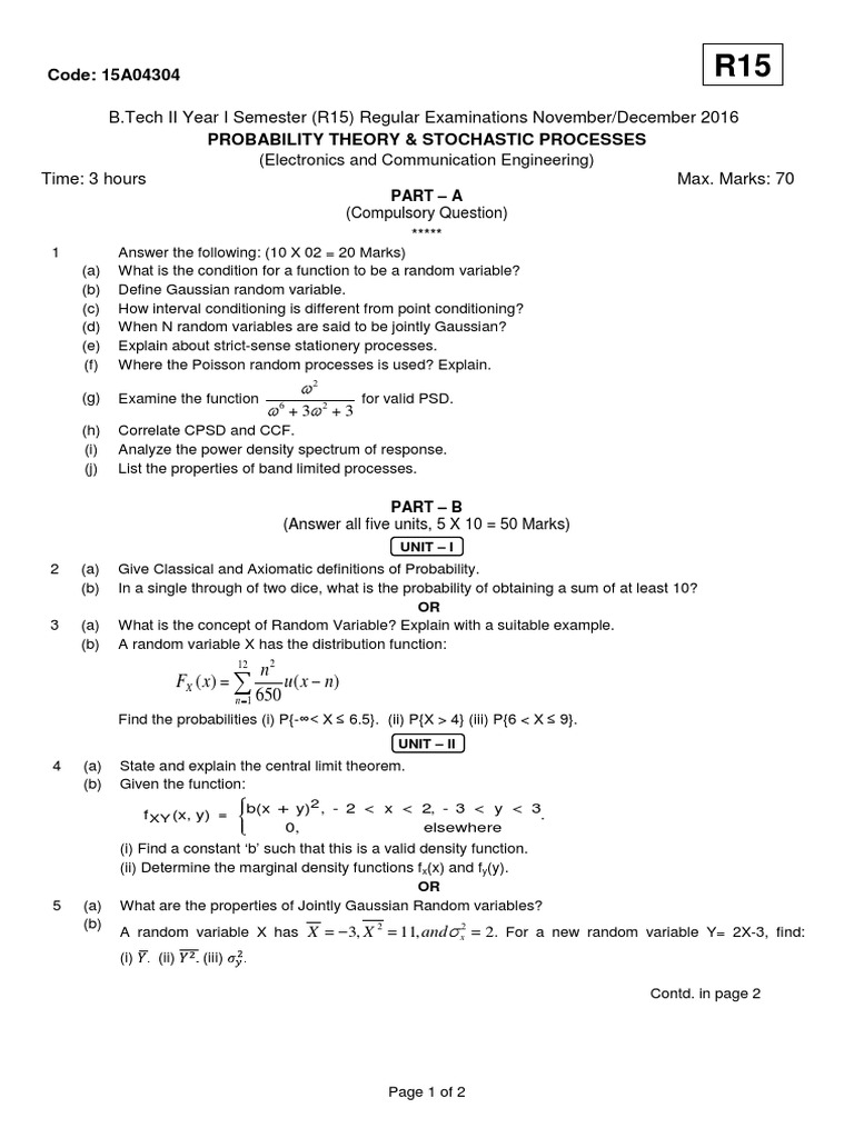 PTSP Jntu Previous Question Papers | PDF | Probability Density Function ...