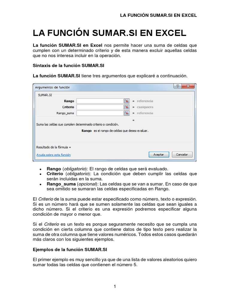 Funcion Sumar - Si | PDF | Función (Matemáticas) | Microsoft Excel