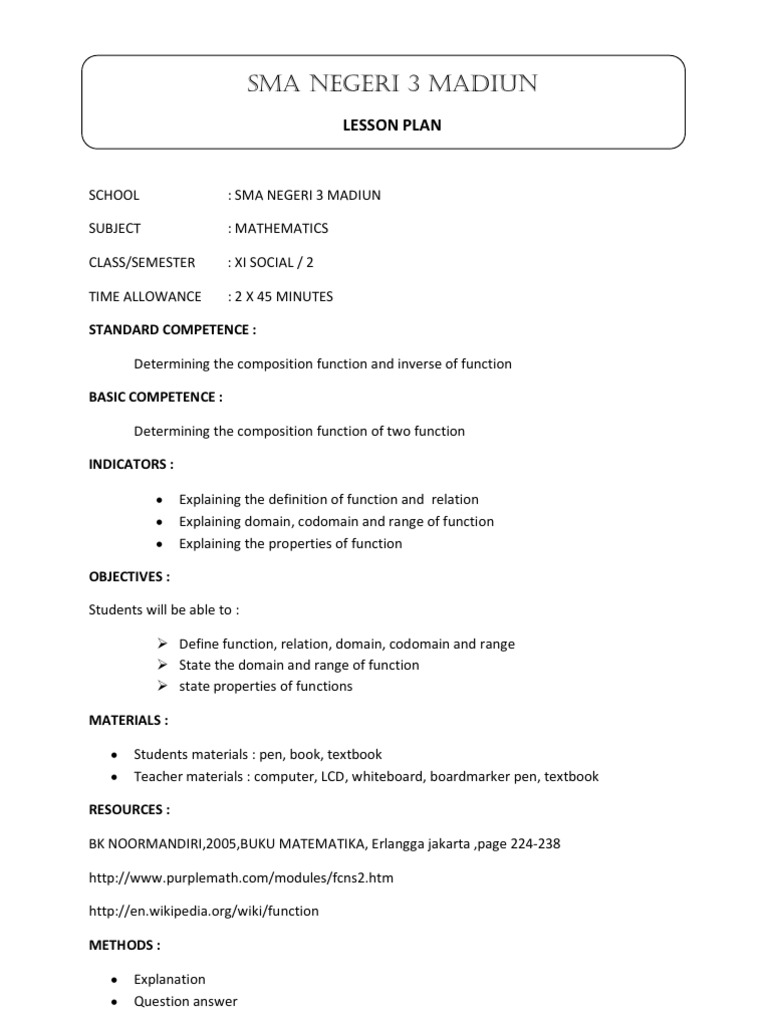 Lesson Plan Functions | Download Free PDF | Function (Mathematics ...