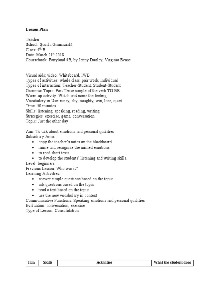 Lesson Plan 4th Grade 2 | PDF | Teachers | Lesson Plan