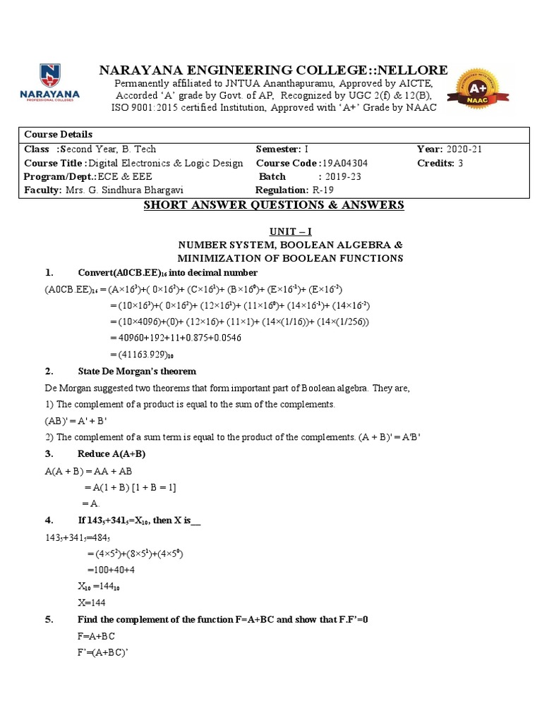 DELD - Short Answer Questions and Answers | PDF | Read Only Memory | Logic Gate