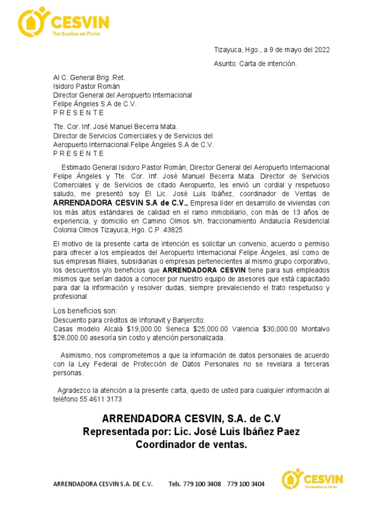 Carta Intencion Aifa-1 | PDF