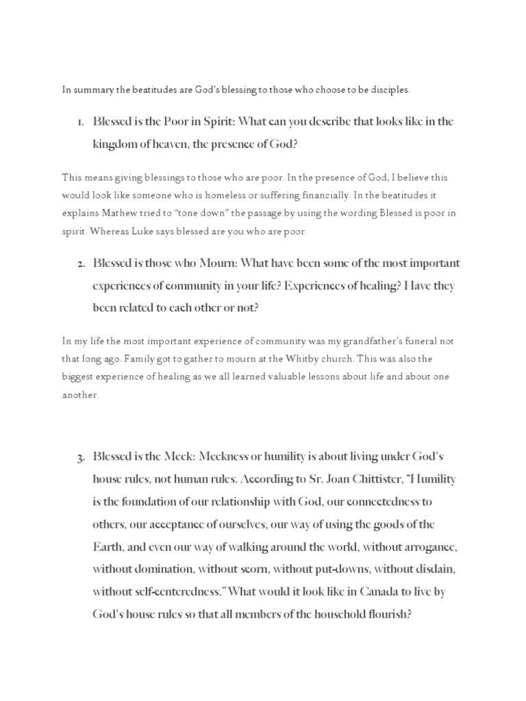 The Beatitudes Questions | PDF | Beatitudes | God