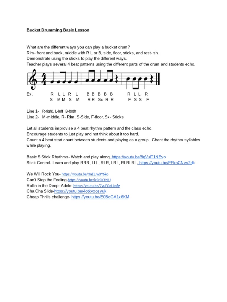 Bucket Drumming Basic Lesson: R-Right, L-Left B-Both | PDF | Language ...