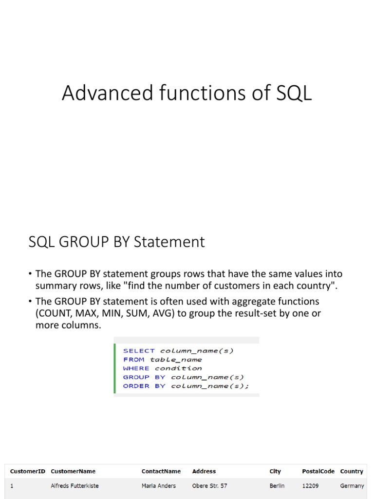 Advanced Functions of SQL | PDF | Information Retrieval | Software Development