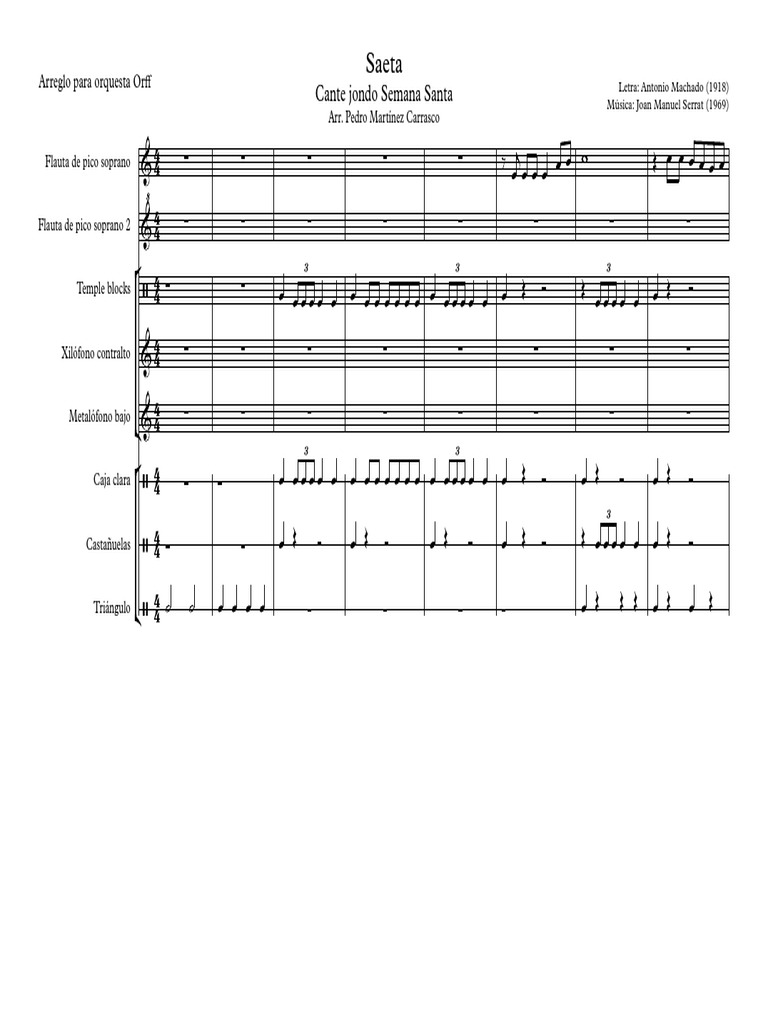 Saeta PARTI ORFF - Partitura Completa | PDF | Tecnología musical | Instrumentos musicales