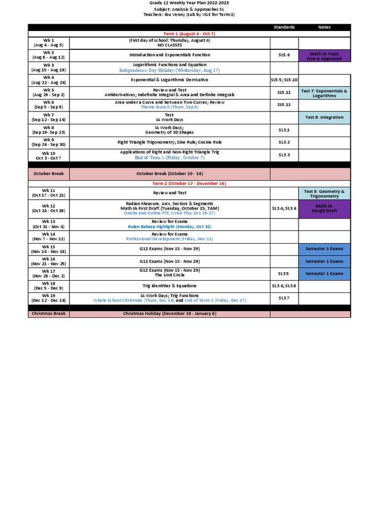Updated 12 AA SL Weekly Year Plan 2022-2023 | Download Free PDF ... Updated 12 AA SL Weekly Year Plan 2022-2023 | Download Free PDF ...