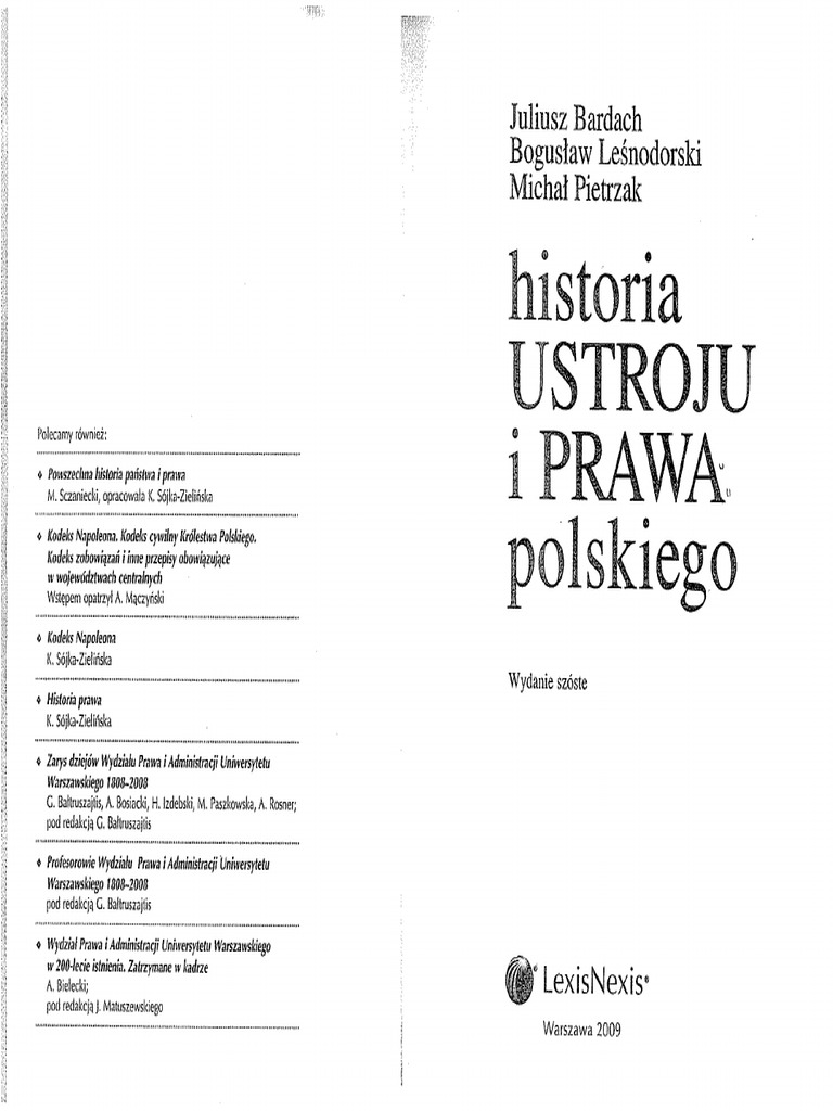 Historia Ustroju I Prawa Polskiego Wyd. 6 J. Bardach | PDF