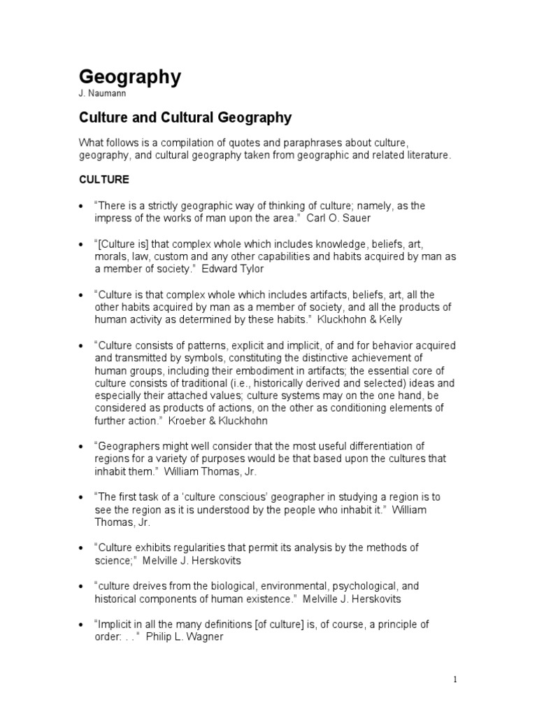 Culture and Cultural Geography | PDF | Geography | Cultural Geography