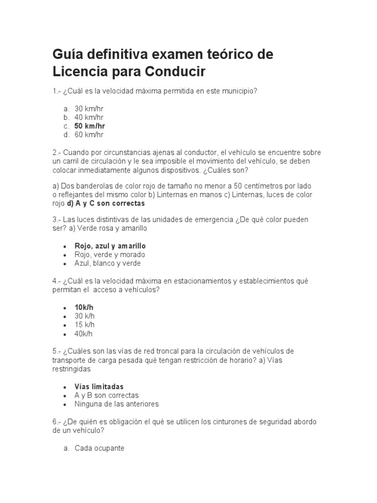 Guía Definitiva Examen Teórico de Licencia para Conducir | PDF | Semáforo | Transporte