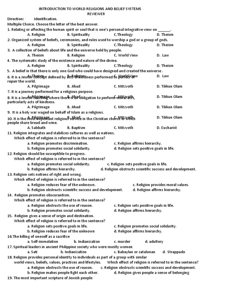 IWRBS Q1 Sample Test | PDF | Quran | Islam
