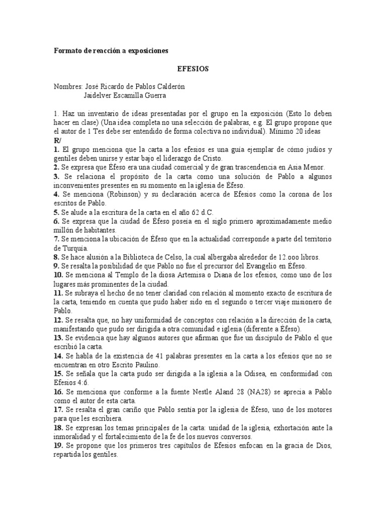 Reacción A La Exposición, Sección 2 (Efesios), José Ricardo de Pablos Calderón, Jaidelver ...