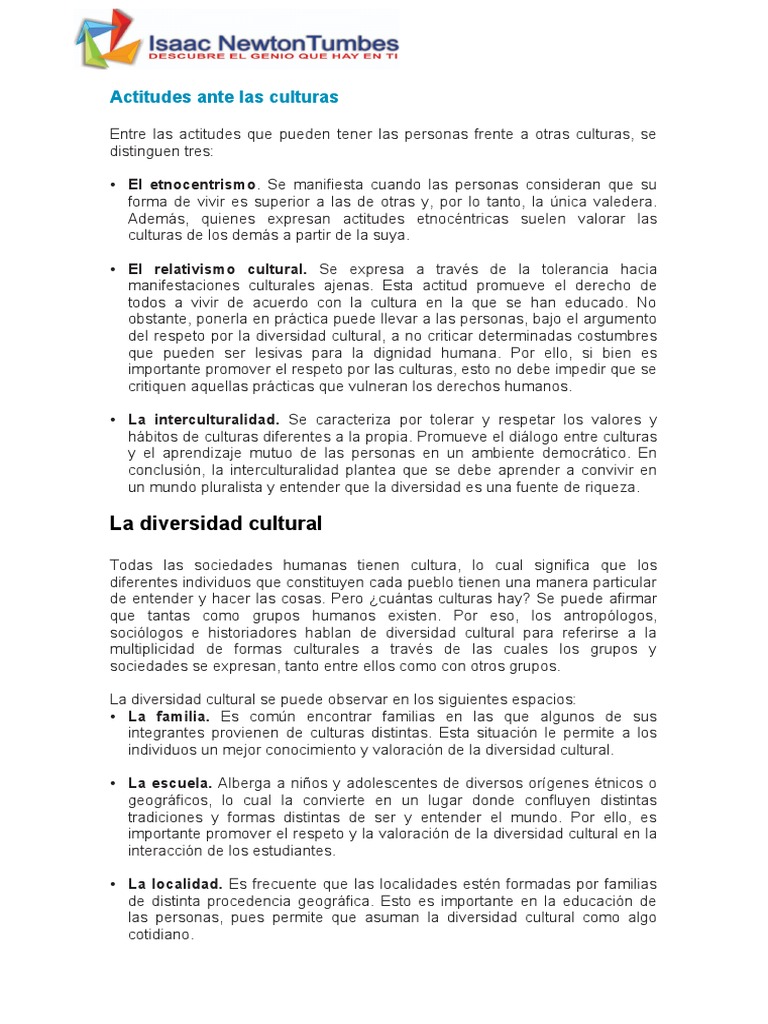 Actitudes Ante Las Culturas | PDF | Interculturalidad | Aprendizaje