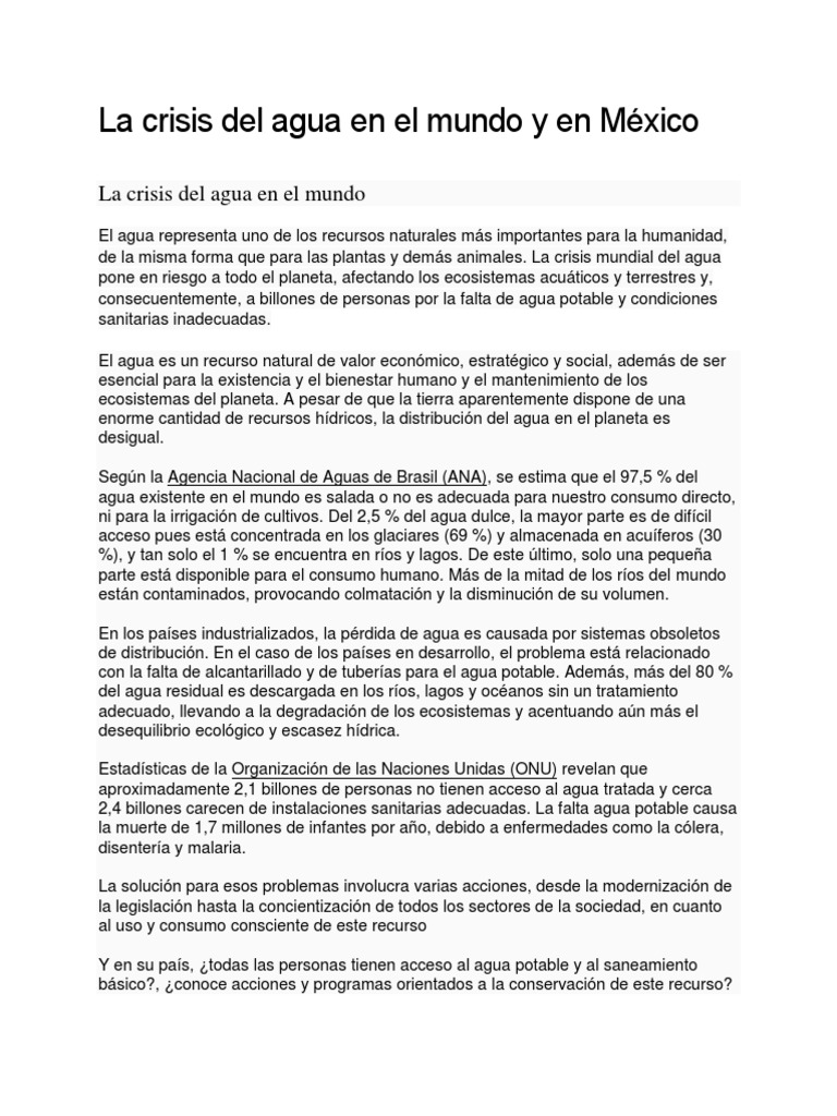 La crisis del agua en el mundo y en México | PDF | Agua | Agua subterránea