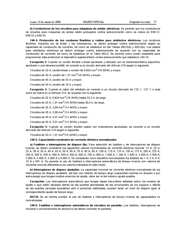 240-6 Capacidades de Interruptores de Corriente Normalizadas ...