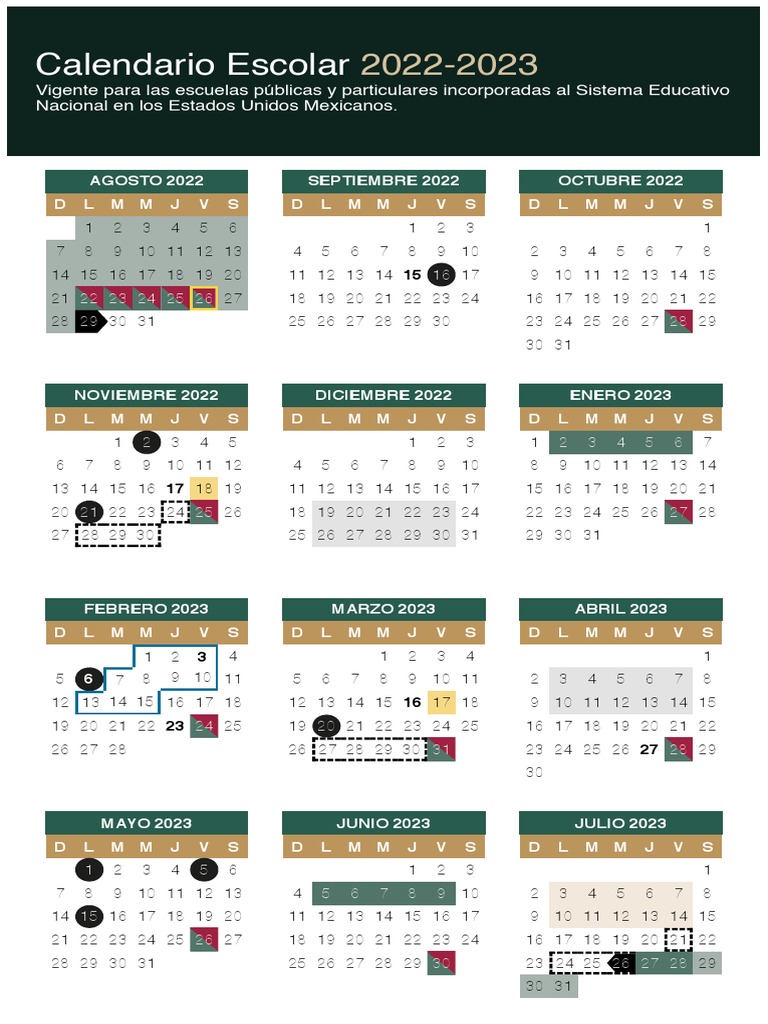 Calendario Escolar Sep Ciclo Escolar 2022 2023 | PDF