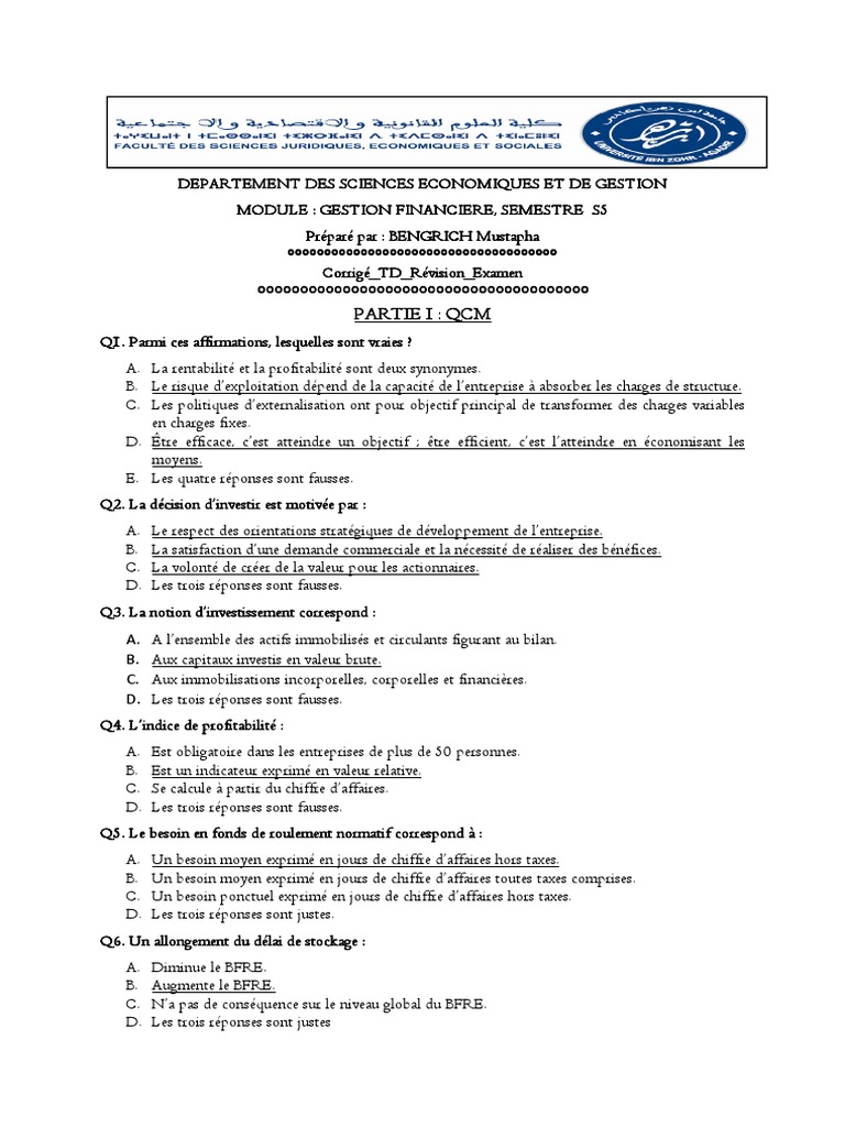 Corrigé - TD - Révision - Examen - Gest - Fin - 20 - 21 | PDF | Taxe sur la valeur ajoutée ...