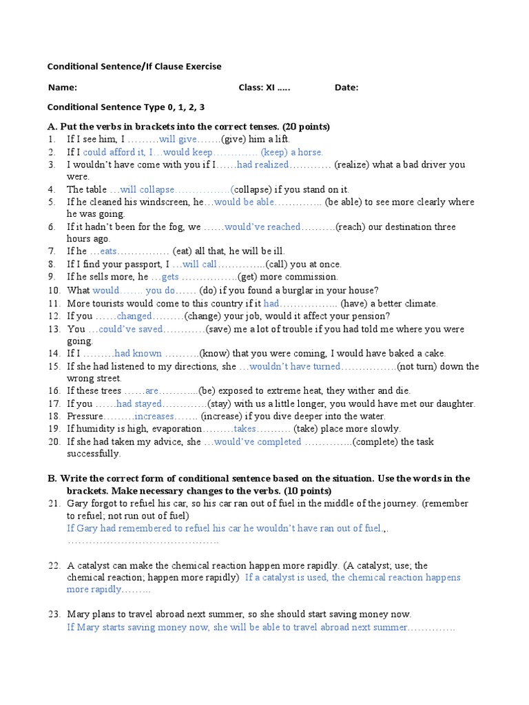 Conditional Sentences Practice Exercise | PDF | Linguistics | Grammar