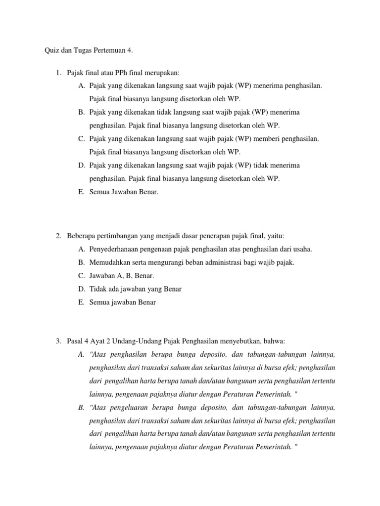Quiz Dan Tugas Pertemuan 4 | PDF | Pengelolaan Keuangan & Uang | Hukum