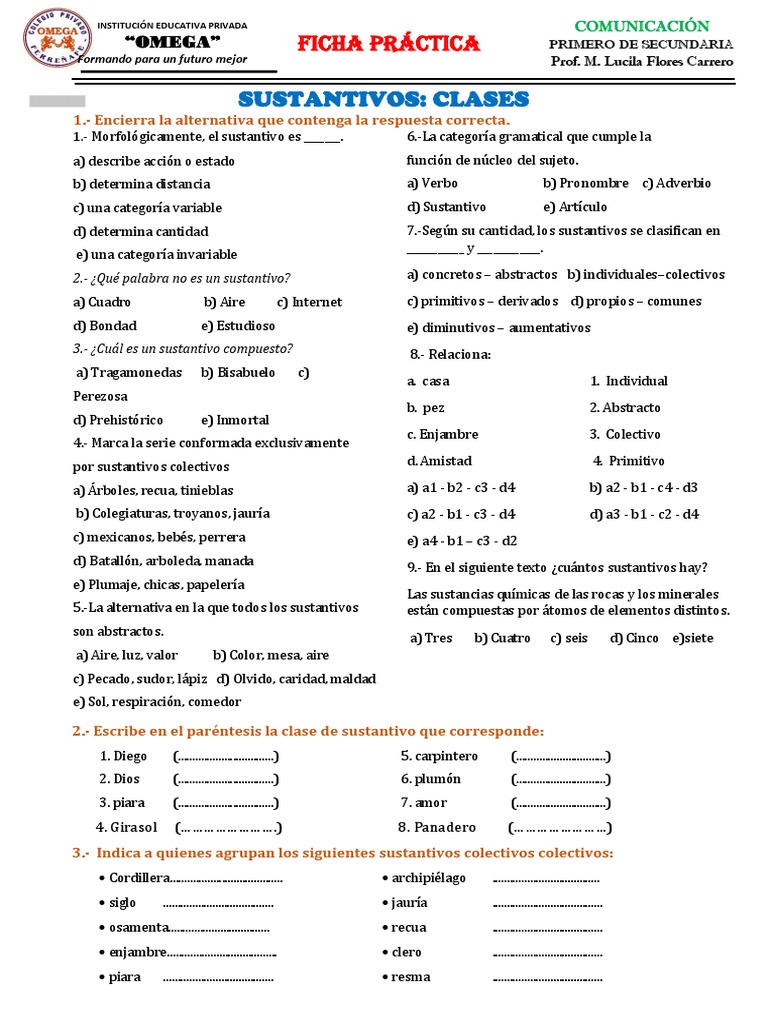 Sustantivos - Clases - Secundaria | PDF | Sustantivo | Gramática
