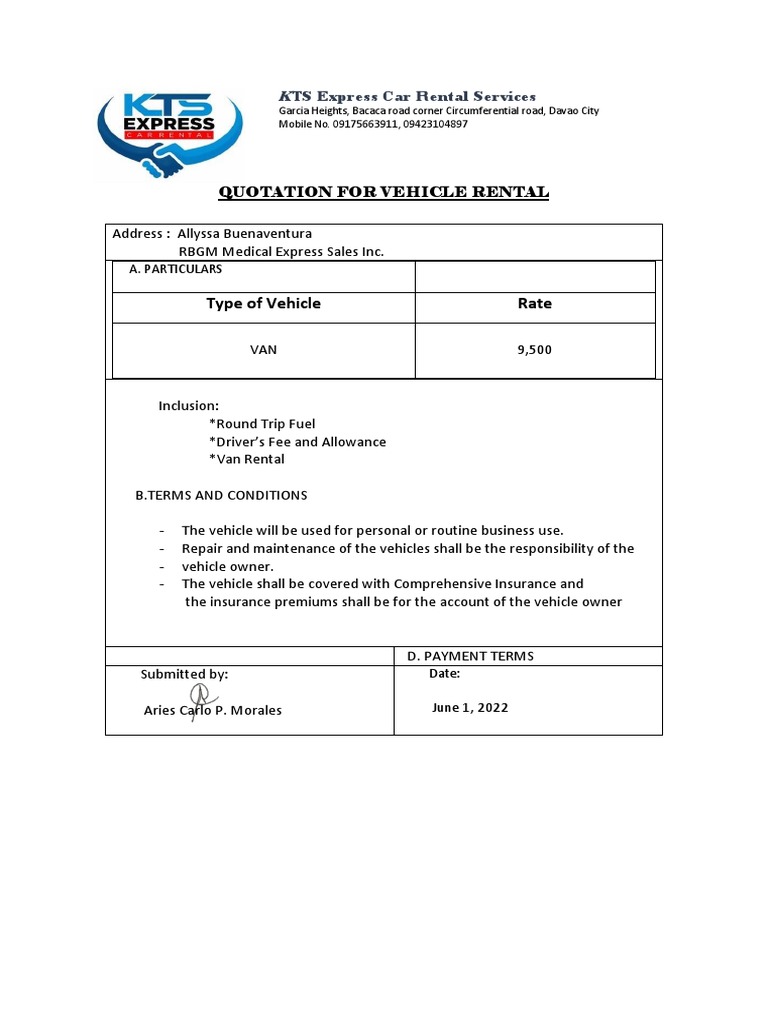 Van Quotation | PDF