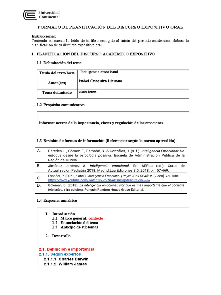 Expocicion FORMATO DE PLANIFICACIÓN DEL DISCURSO EXPOSITIVO ORAL | PDF ...
